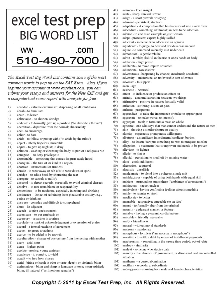 Excel Test Prep-Big Word List | PDF | Deception | Empathy