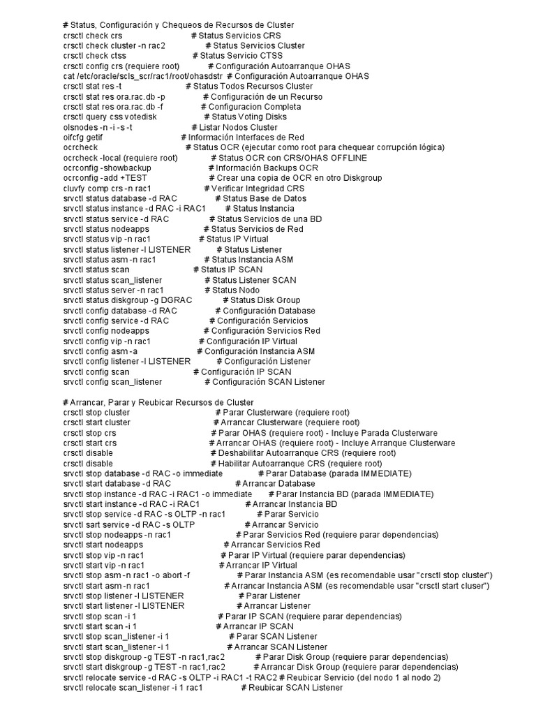 Chuleta Comandos RAC PDF | PDF | Bases de datos | Informática