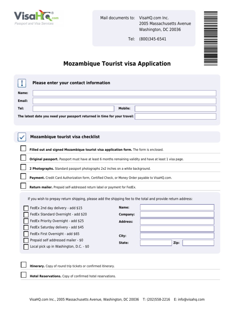 Mozambique Tourist Visa Application | PDF | Travel Visa | Mail