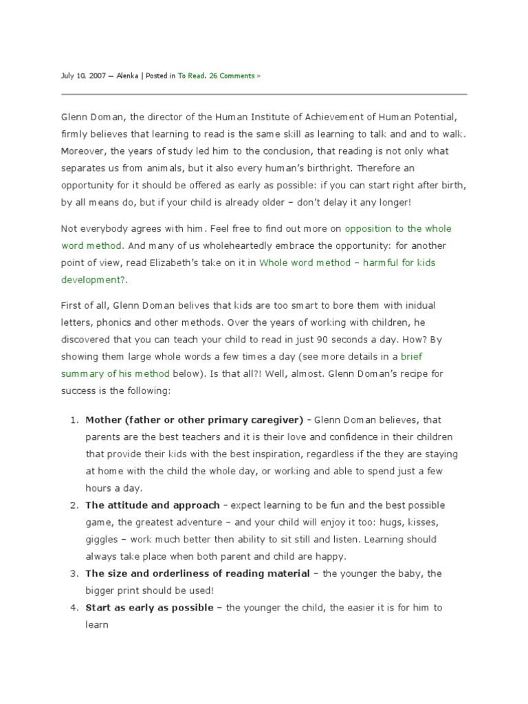 How to Teach Your Baby to Read in 90 Seconds a Day Using Glenn Doman's ...