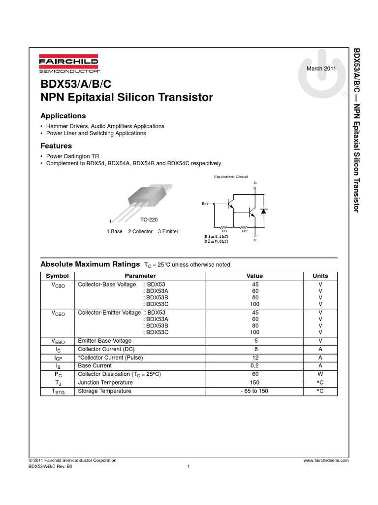 BDX53C PDF | PDF | Bipolar Junction Transistor | Transistor