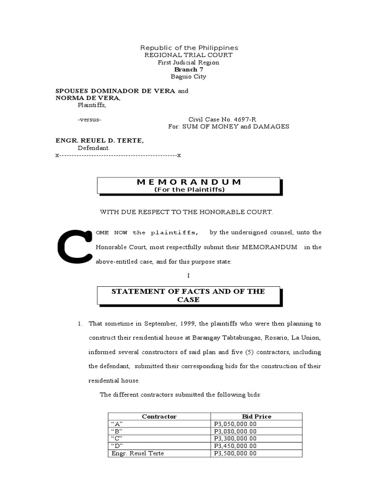 Memorandum - Devera Vs Terte | PDF | Legal Communication | Legal Concepts