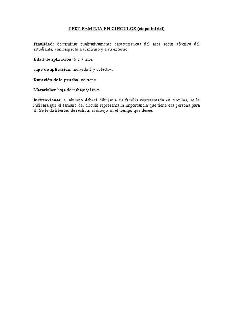 Test de Familia en Círculos para Niños | PDF