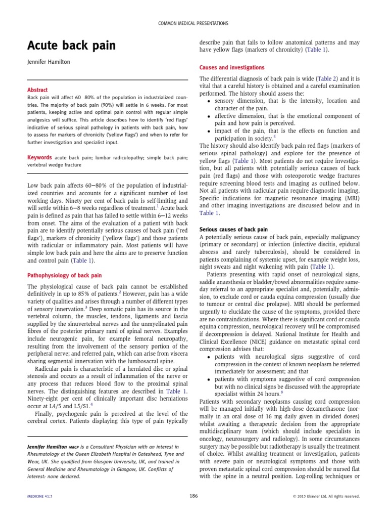 Evaluation and Management of Acute Back Pain: Identifying Red Flags ...