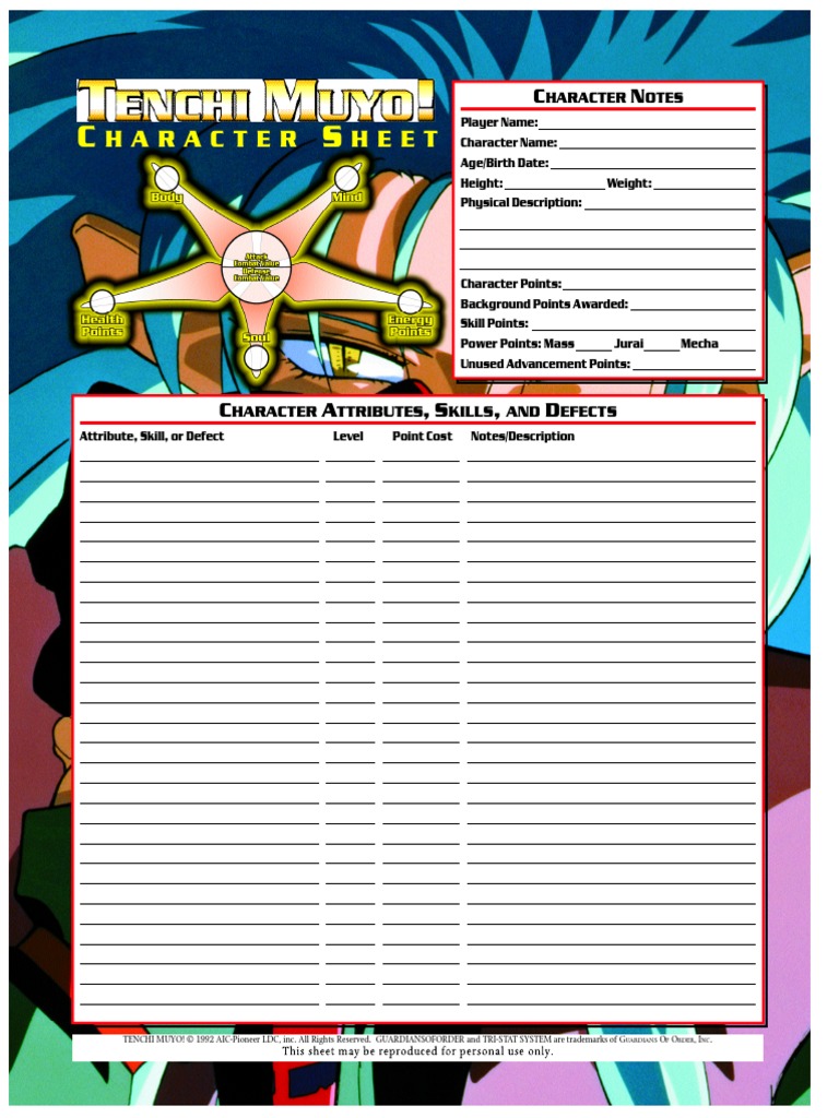 Tenchi Character Sheet 2 | PDF | Games & Activities | Computers