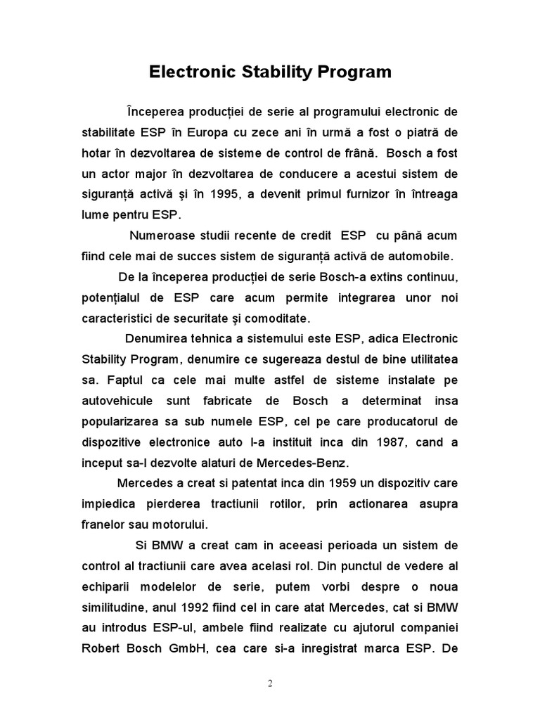 Sistemul ESP (Electronic Stability Program) | PDF