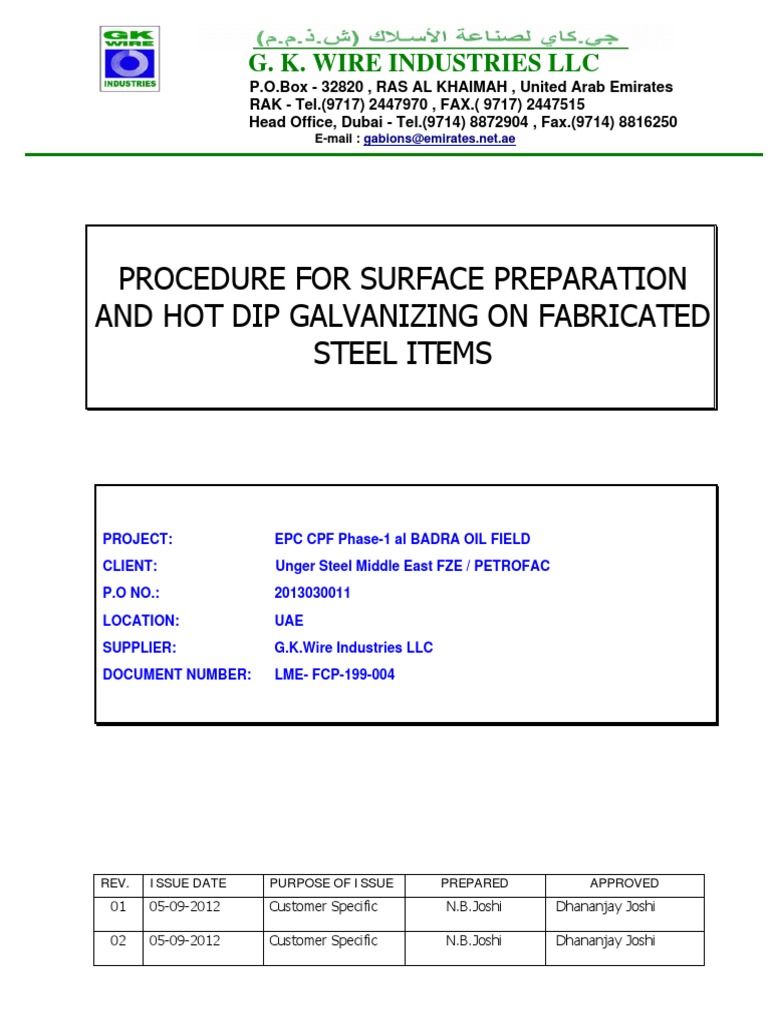 Sample Galvanizing Procedure +ITP | PDF | Galvanization | Ph