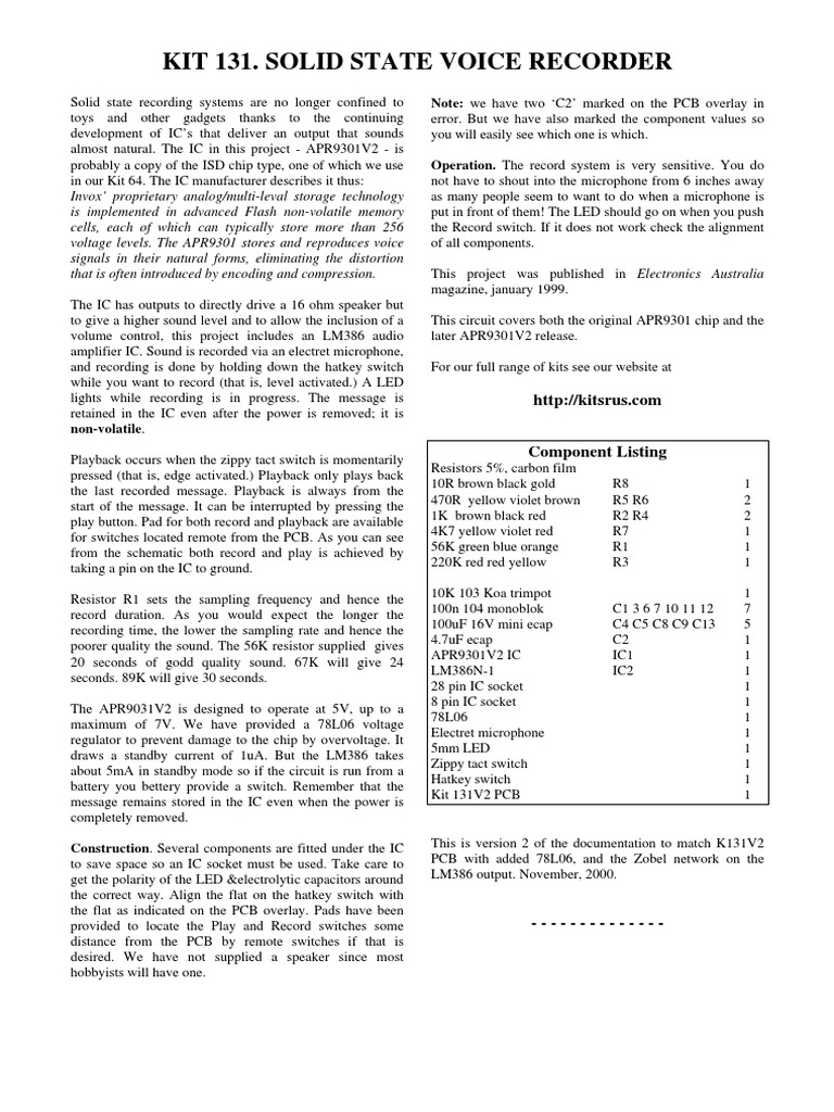 APR9031 Simple Voice Recorder | PDF | Microphone | Computer Data Storage