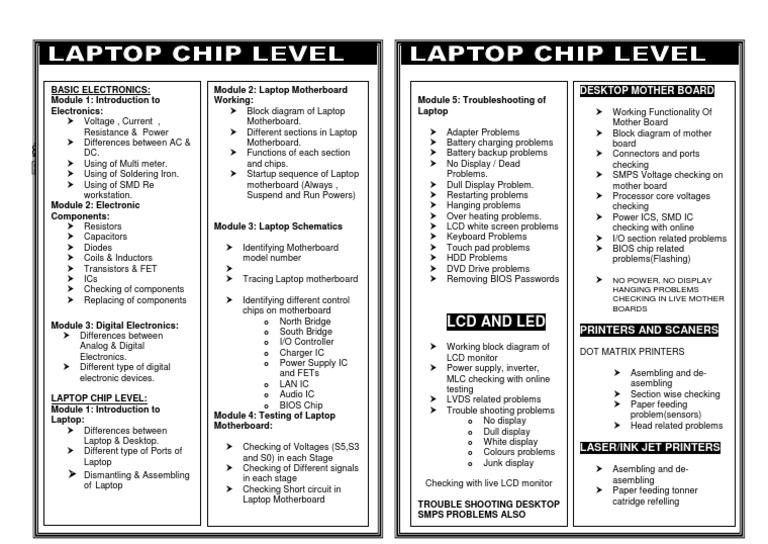 Laptop Chip Level Broucher | PDF | Laptop | Power Supply