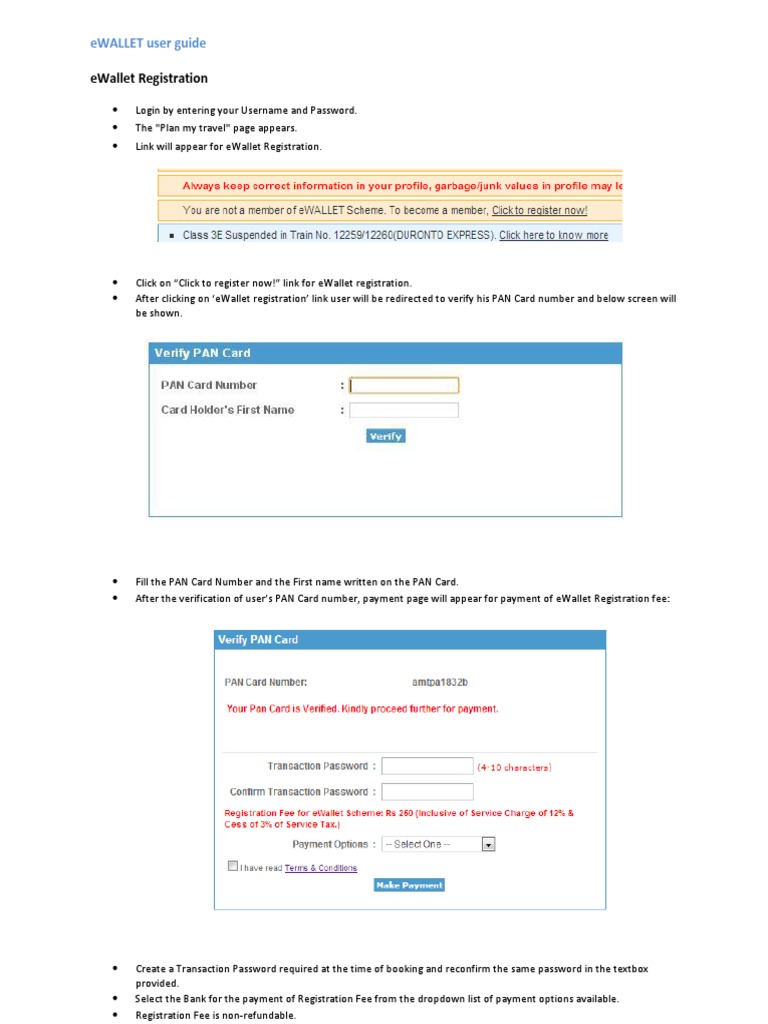 IRCTC eWallet User Guide | PDF | User (Computing) | Financial Transaction