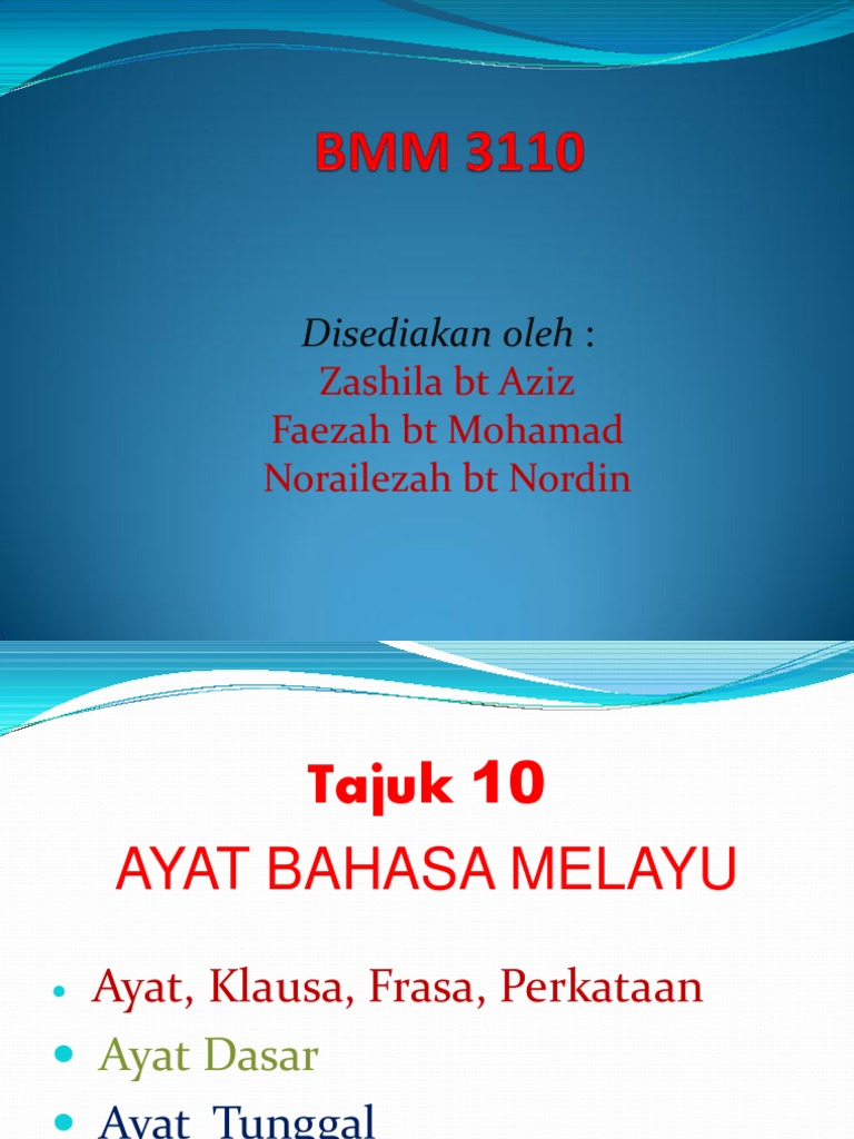 Struktur dan Jenis Ayat Bahasa Melayu | PDF