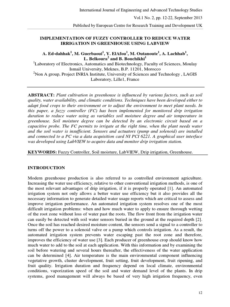 Implementation of Fuzzy Controller To Reduce Water Irrigation in Greenhouse Using Labview | PDF ...