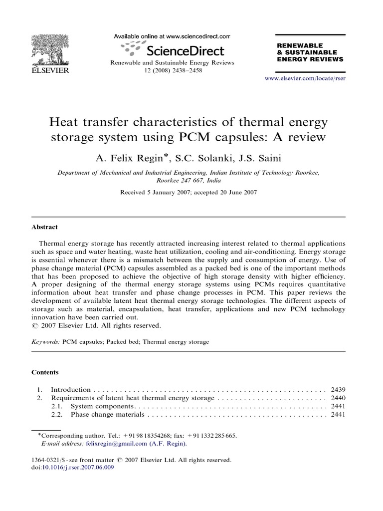 Heat Transfer Characteristics of Thermal Energy Storage System Using ...