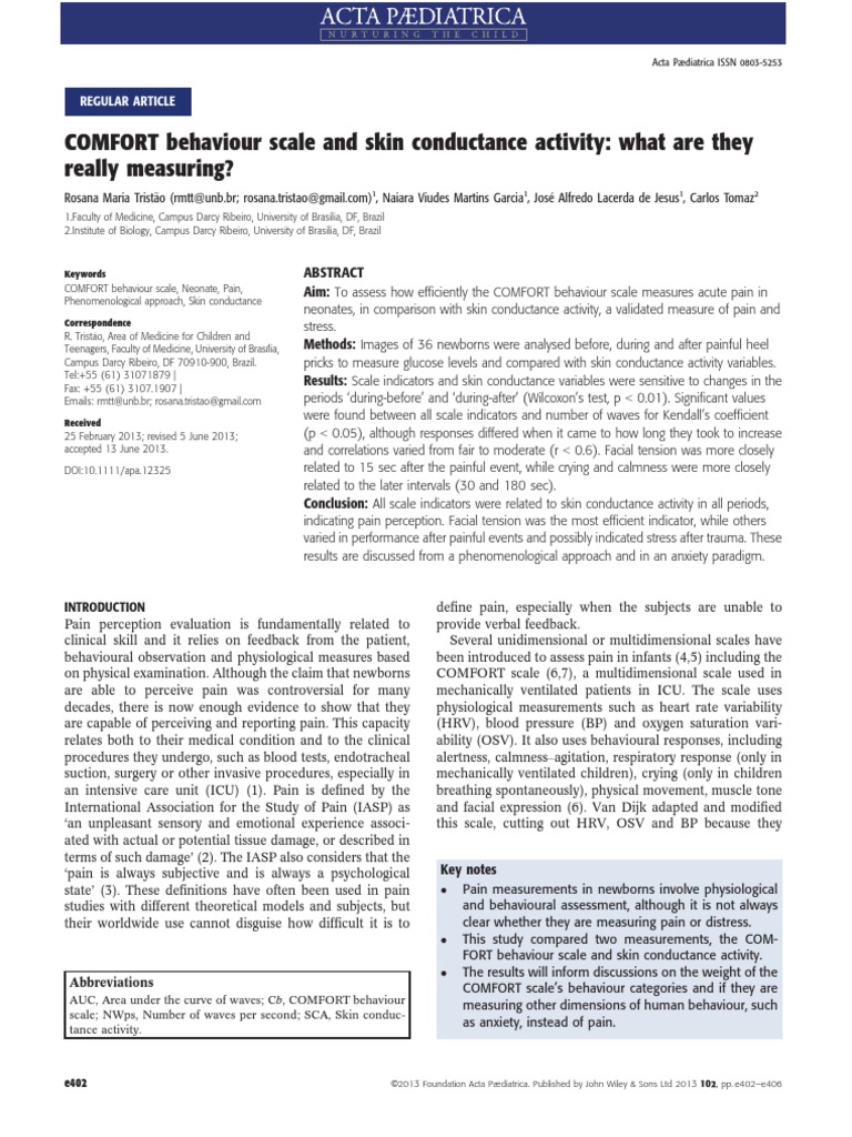 COMFORT Behaviour Scale and Skin Conductance Activity: What Are They ...