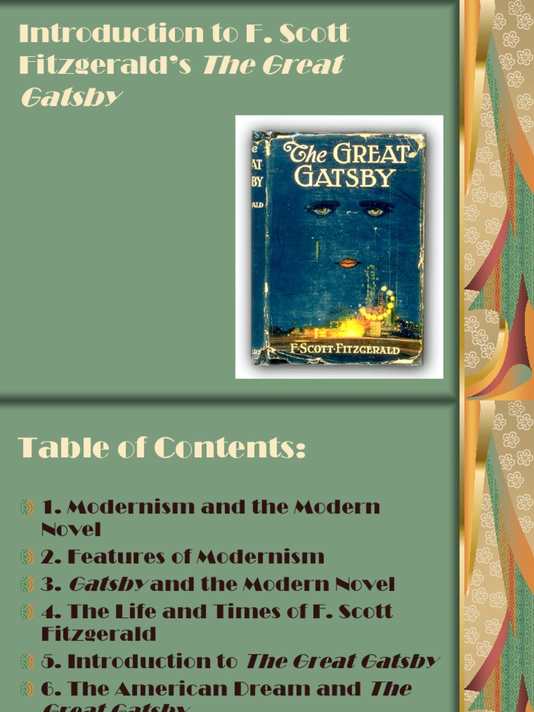Gatsby Ap Powerpoint | PDF | F. Scott Fitzgerald | Literary Modernism