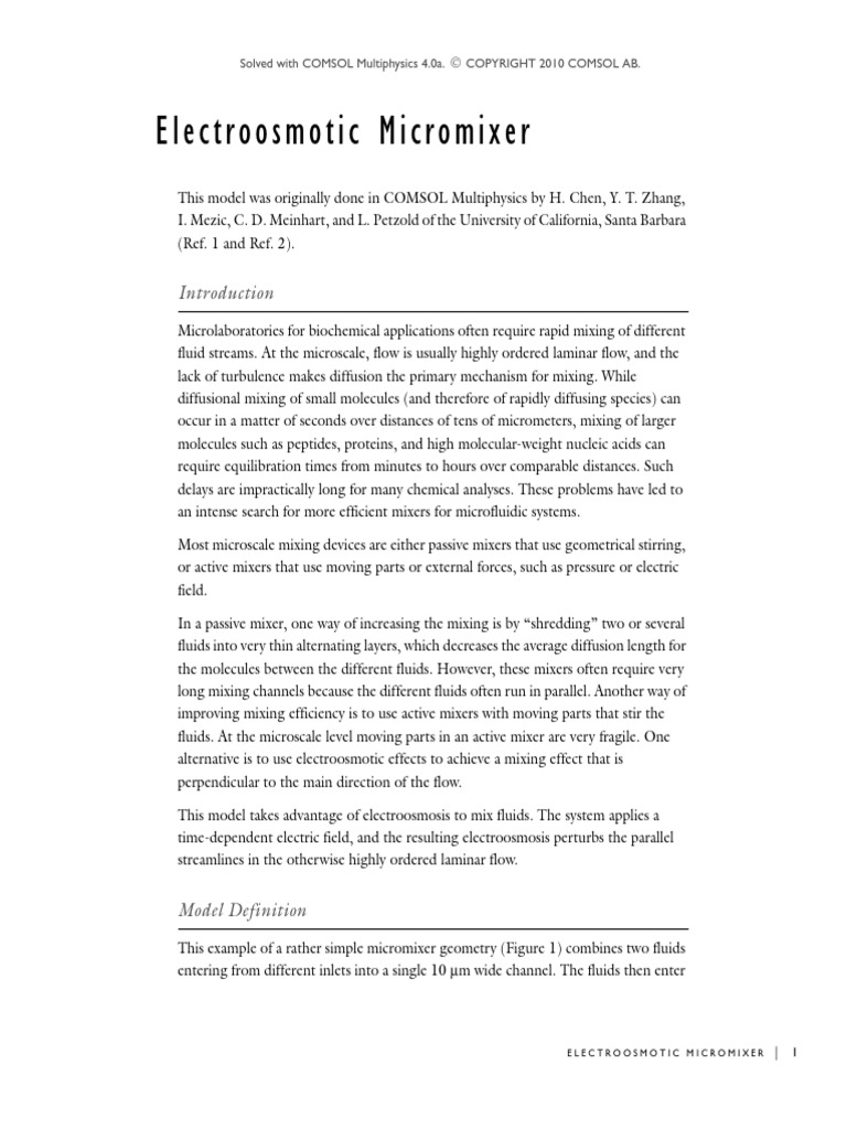 Mems Electroosmotic Mixer | PDF | Fluid Dynamics | Diffusion