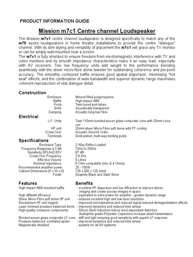 Mission m7c1 | PDF | Loudspeaker | Sound