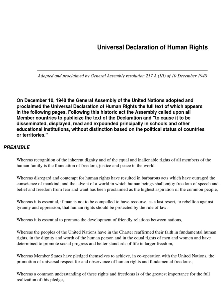 Universal Declaration of Human Rights | PDF | European Convention On ...