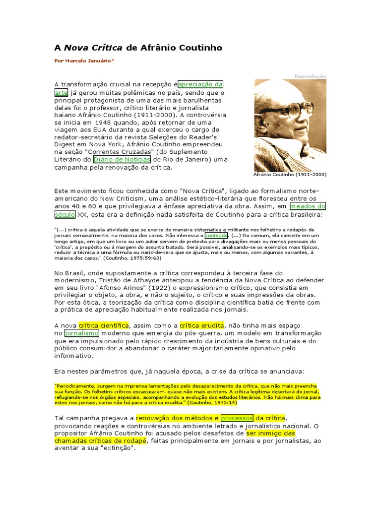 A Nova Critica de Afranio Coutinho | PDF | Jornalismo | Jornais