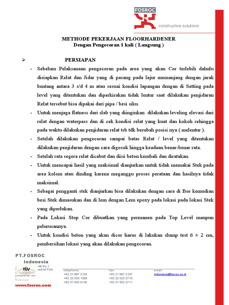 Metode Kerja Floor Hardener | PDF