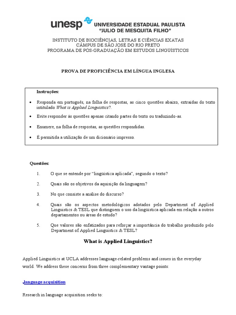 Prova de Proficiência em Língua Inglesa: What Is Applied Linguistics ...