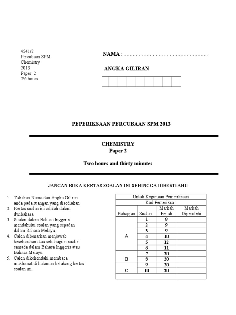 Paper 2 Kimia SPM | PDF