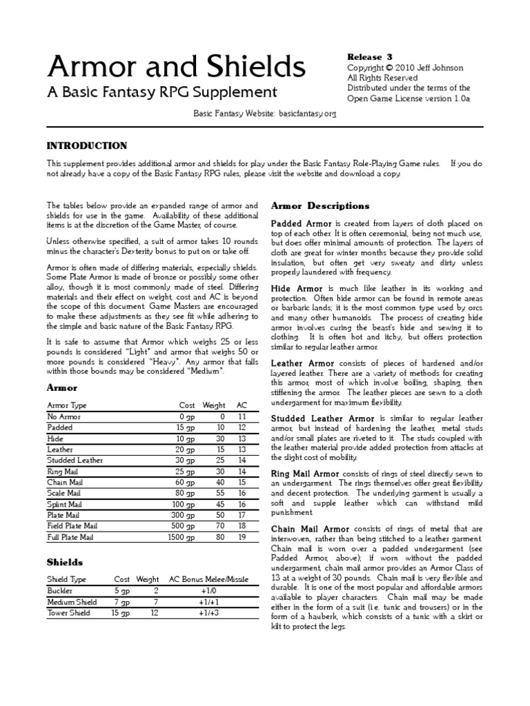BF Armor and Shields r3 | PDF | Armour | License