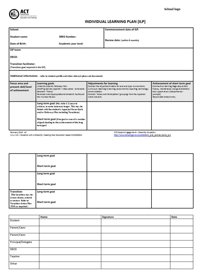 Individual Learning Plan Template | PDF | Goal | Behavior Modification