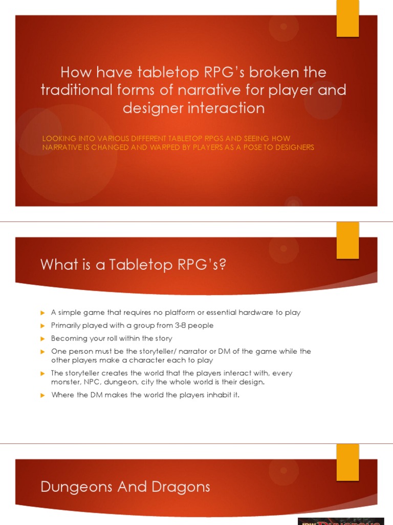 How Have Tabletop RPG's Broken The Traditional Forms of Narrative | PDF ...