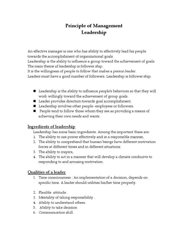 Principle of Management Leadership | PDF | Leadership | Motivation