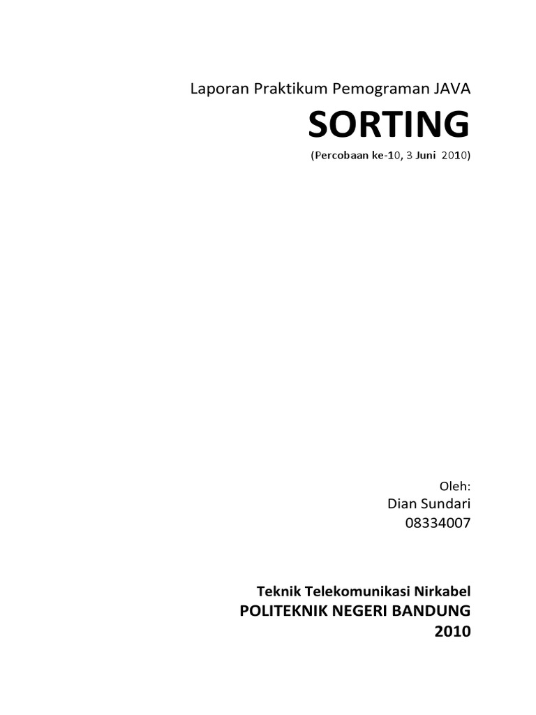 LAPORAN Praktikum Java - Sorting | PDF