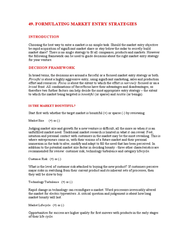 Market Entry Strategy Framework Guide | PDF | Strategic Management ...