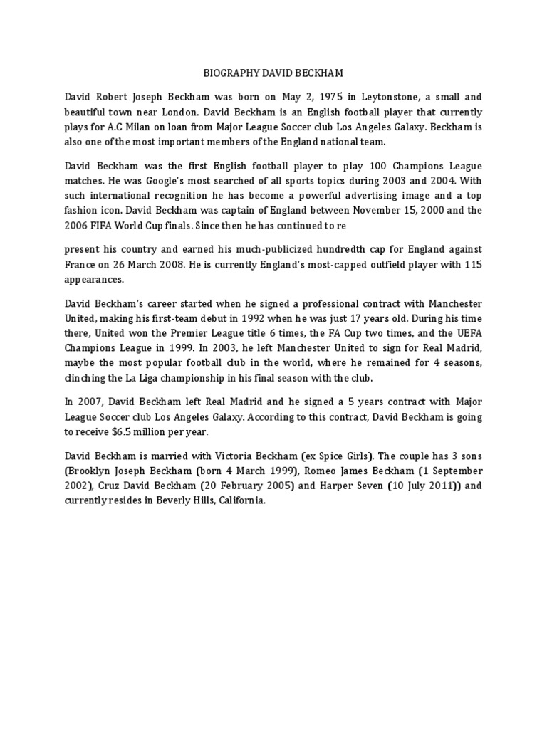 Biography David Beckham | PDF | David Beckham | Association Football Teams
