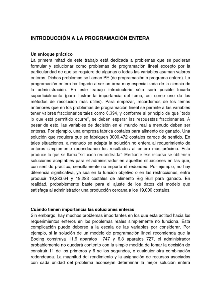 Programación Entera | PDF | Programación lineal | Algoritmos