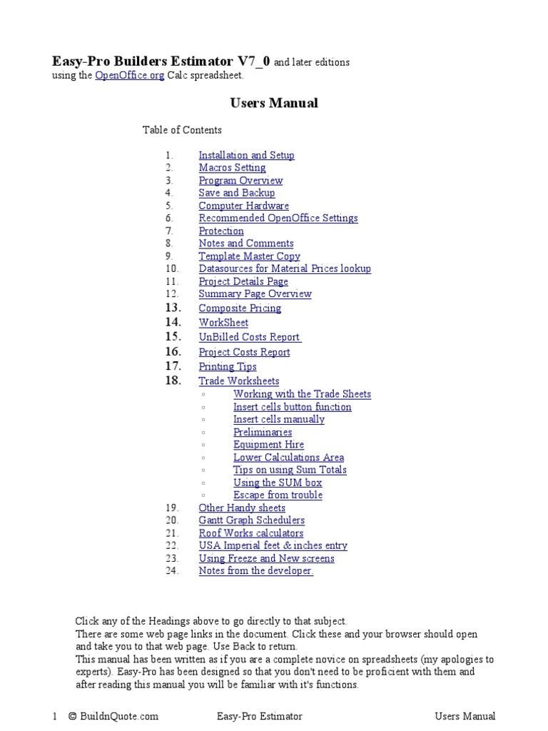 Easy-Pro Builders Estimating Spreadsheet Manual V8 - 0 | PDF | Spreadsheet | Value Added Tax