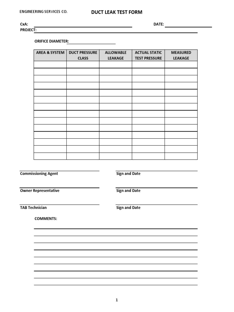 ESC Duct Leakage Form | PDF | Technology & Engineering