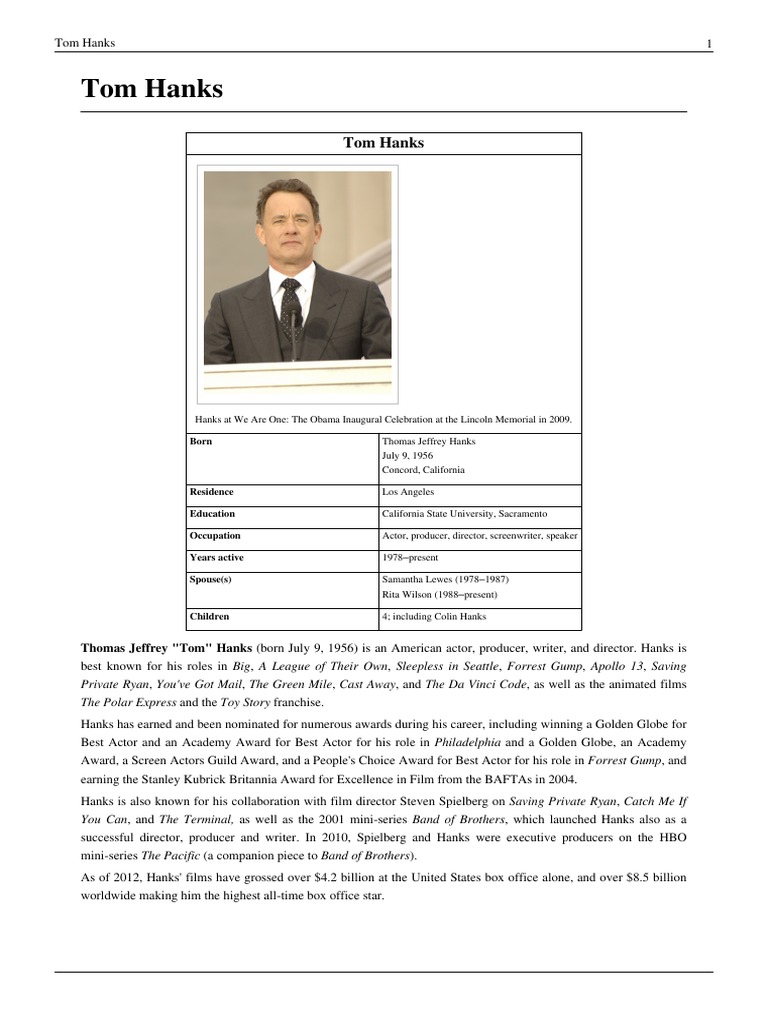 Tom Hanks | Download Free PDF | Leisure