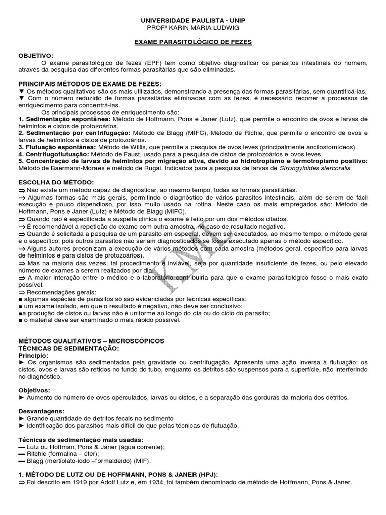 Exame Parasitológico de Fezes 2012 | PDF | Solução | Fezes
