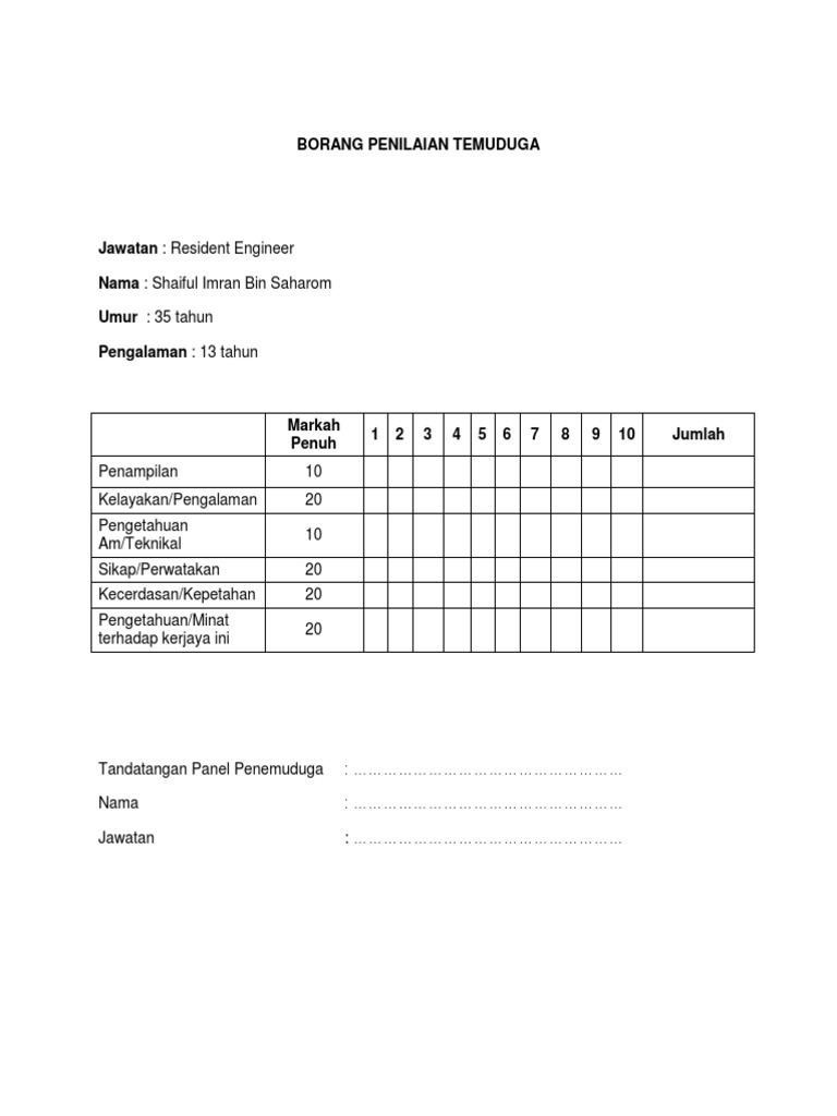 Borang Penilaian Temuduga | PDF