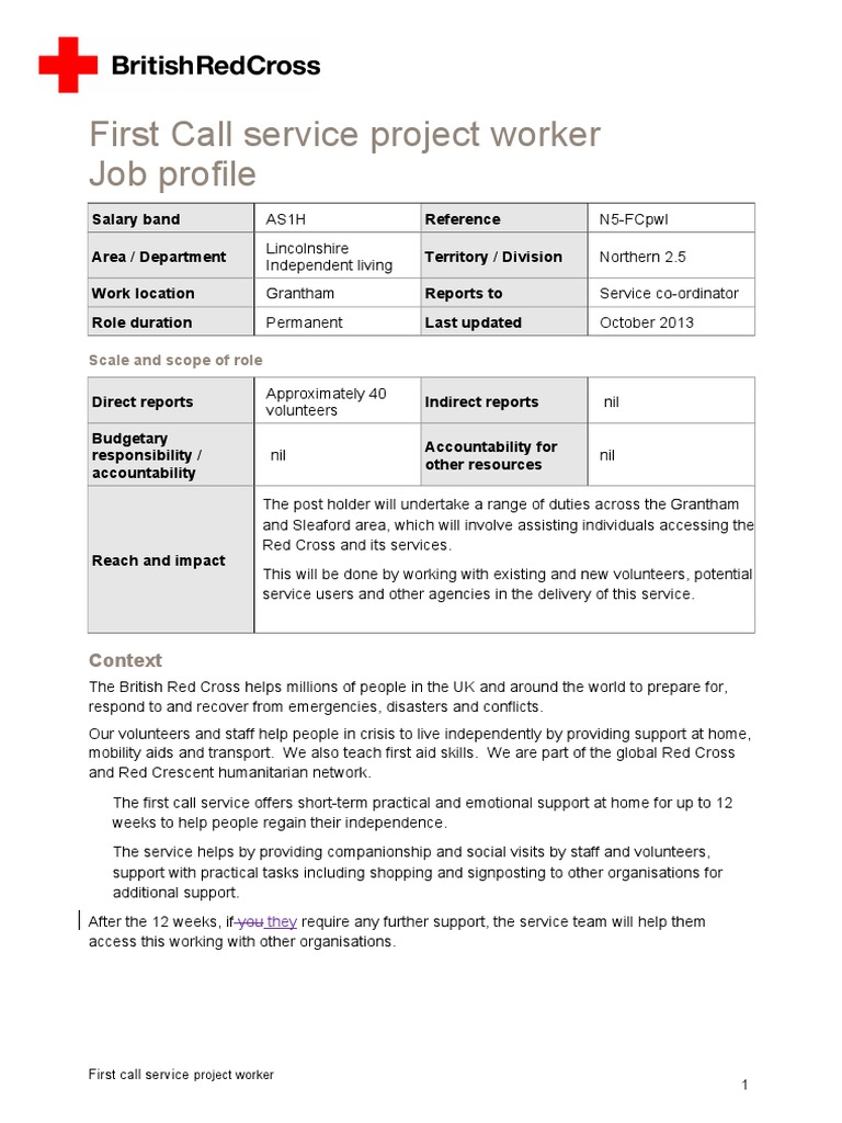 First Call Service Project Worker Job Profile | PDF