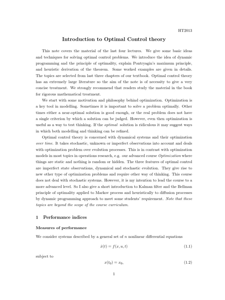 Optimal Control | PDF | Optimal Control | Mathematical Optimization Optimal Control | PDF | Optimal Control | Mathematical Optimization