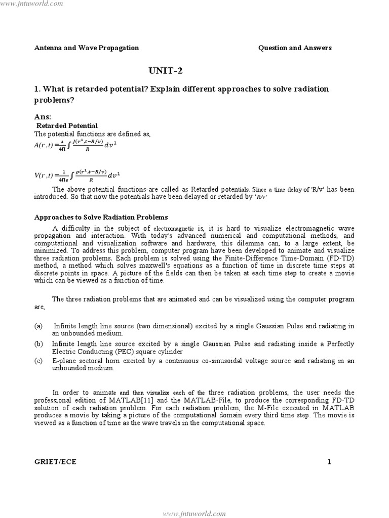 UNIT-2: 1. What Is Retarded Potential? Explain Different Approaches To Solve Radiation Problems ...