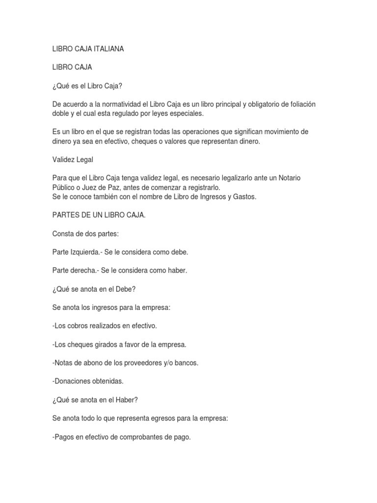 Libro Caja Italiana | PDF | Contabilidad | Cheque
