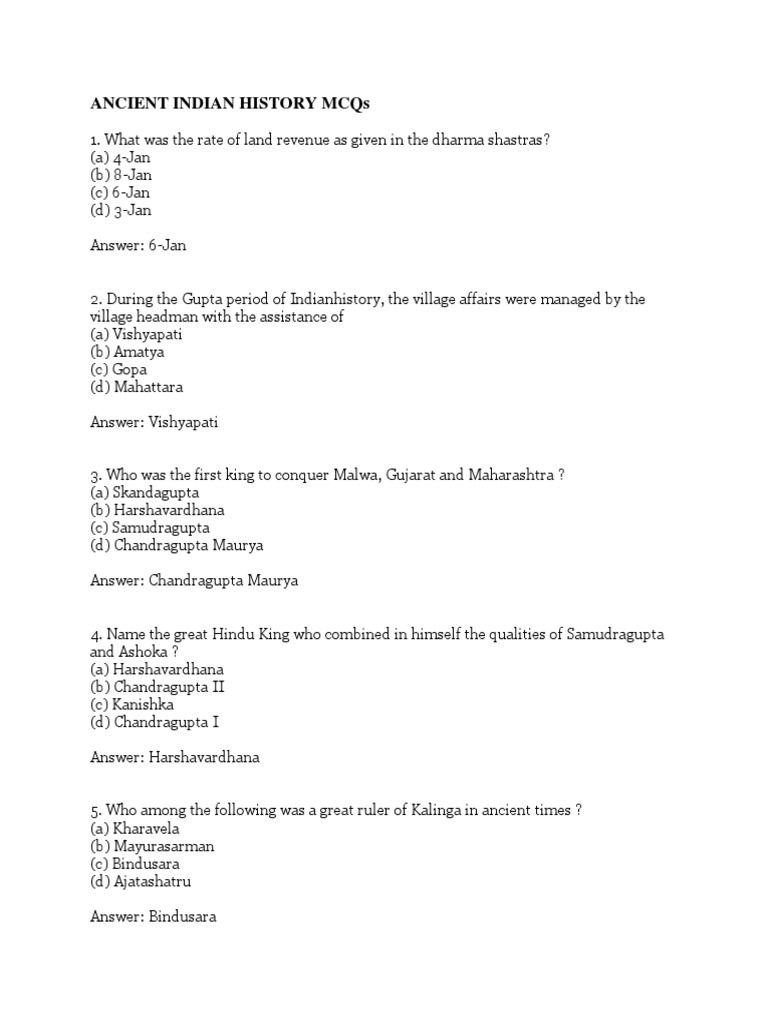 Ancient Indian History MCQs Guide | PDF | Ashoka | Ancient India