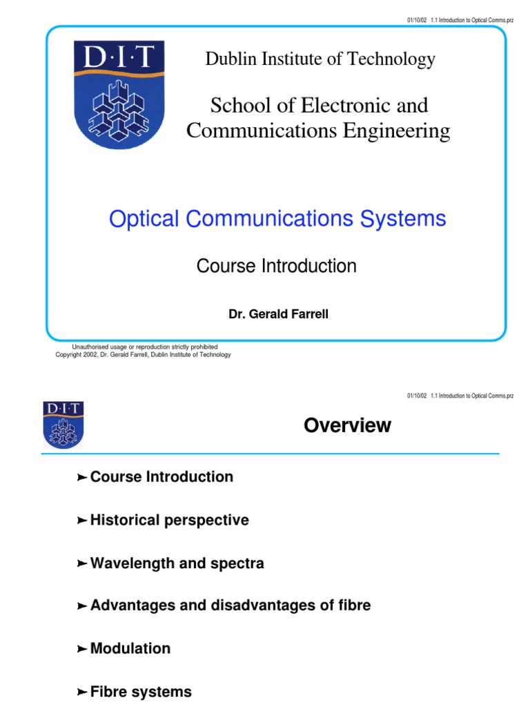 1 Intro To Optical Comms | PDF | Telecommunication | Computer Network