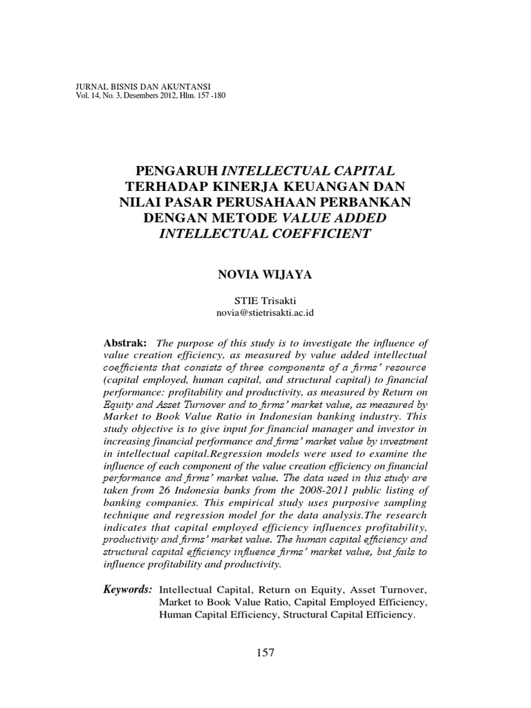 Pengaruh Intellectual Capital Terhadap Kinerja Keuangan Dan Nilai Pasar Perusahaan Perbankan ...