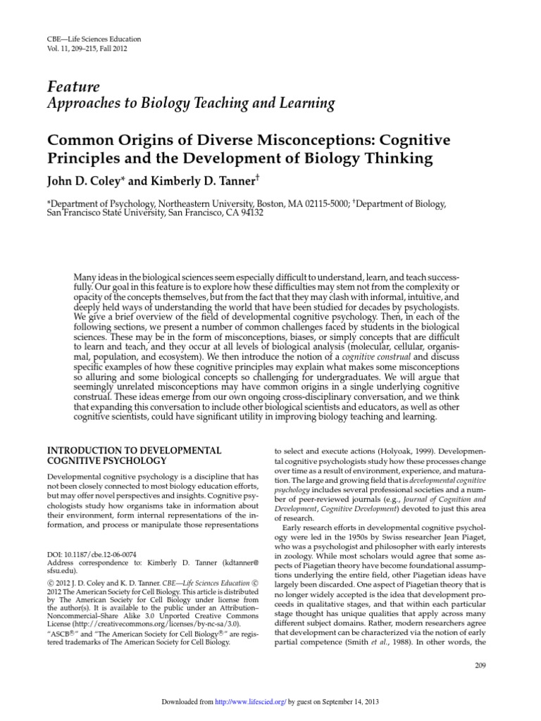 Common Origins of Diverse Misconceptions Cognitive Principles and The ...