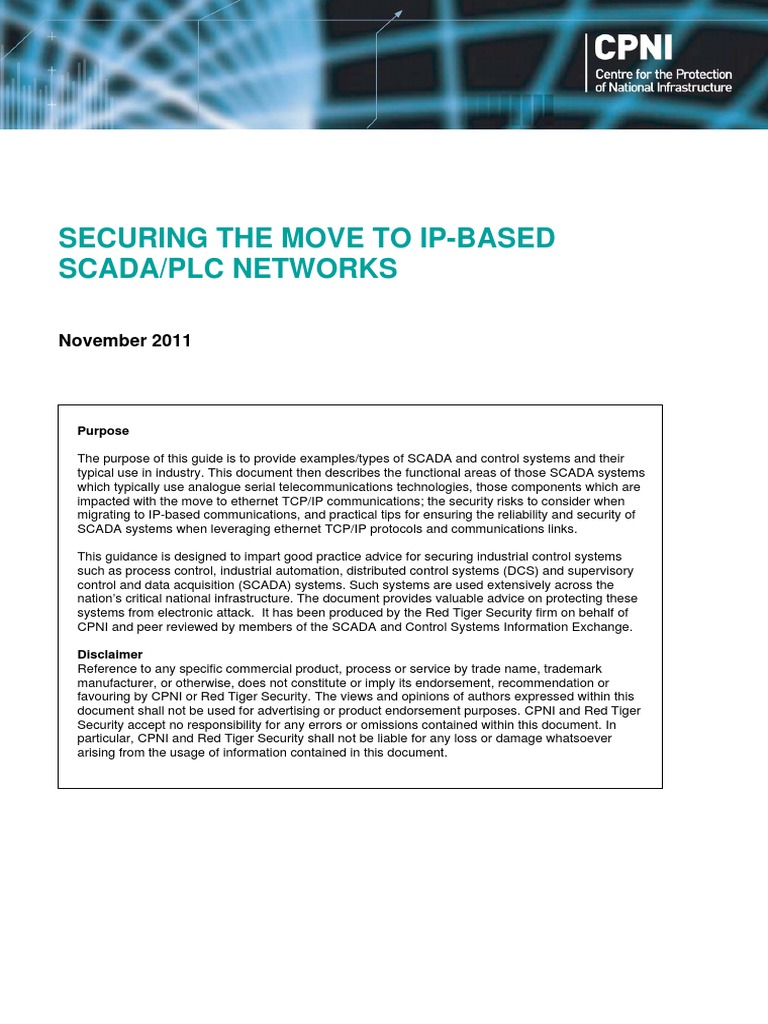 Securing The Move To Ip-Based Scada/Plc Networks: November 2011 | PDF | Scada | Internet ...