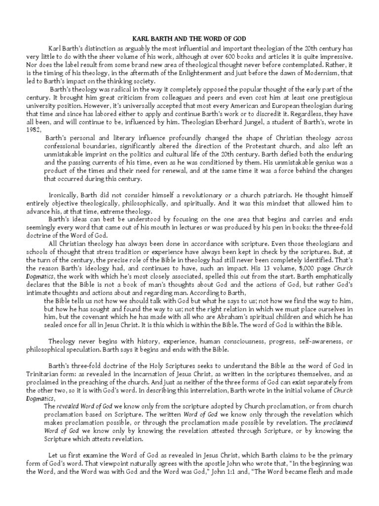 Barth's Three-Fold Word of God | PDF | Karl Barth | Revelation