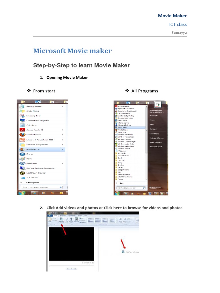 Microsoft Movie Maker Worksheet 1 | PDF